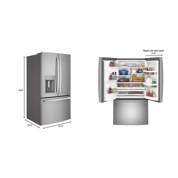 Model #GFE28GYNFS GE 27.7 cu. ft. French Door Refrigerator in Fingerpr ...